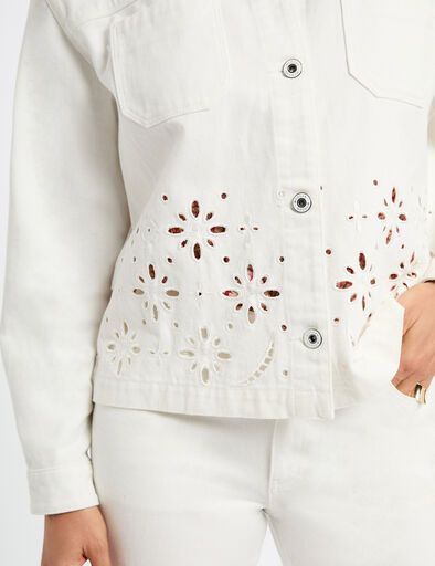 Embroidered denim jacket white women | Morgan