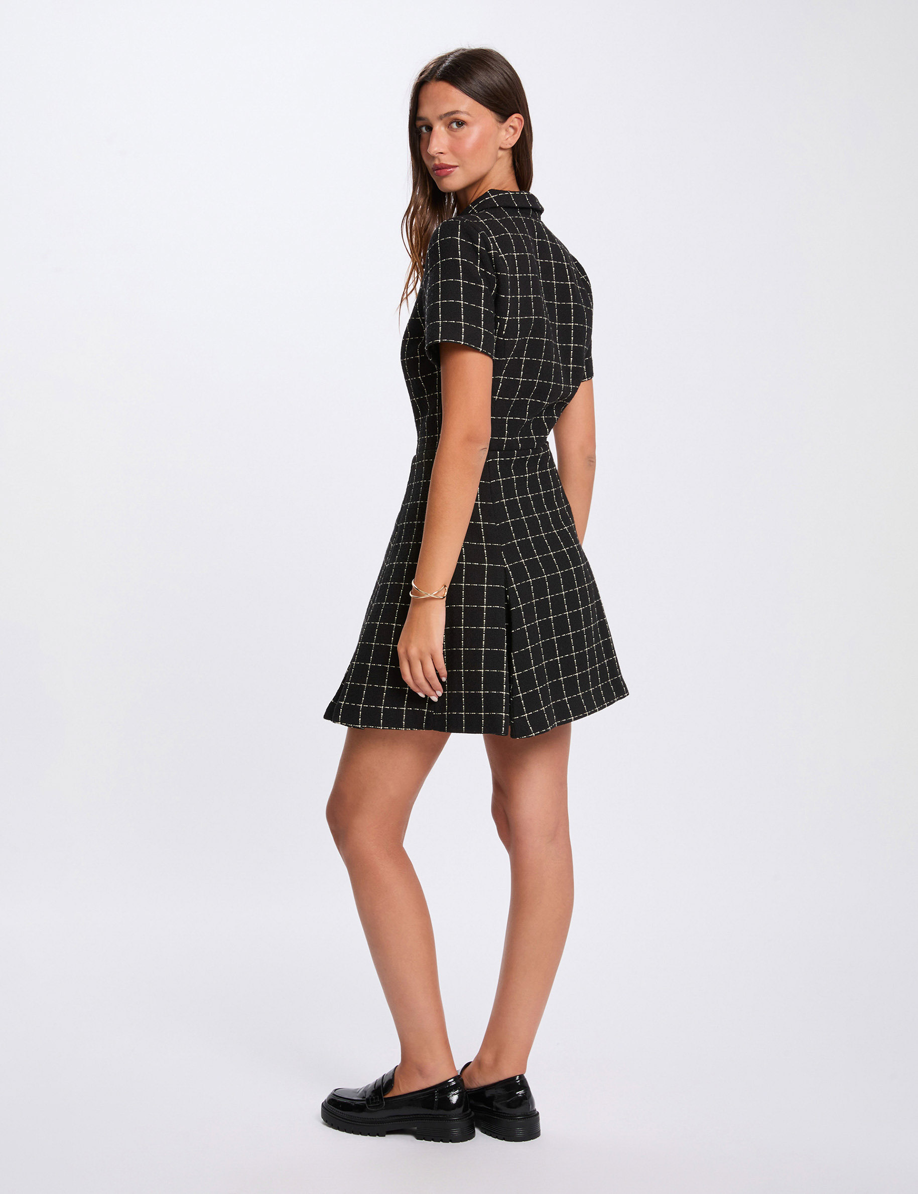 Fitted pleated dress black women | Morgan