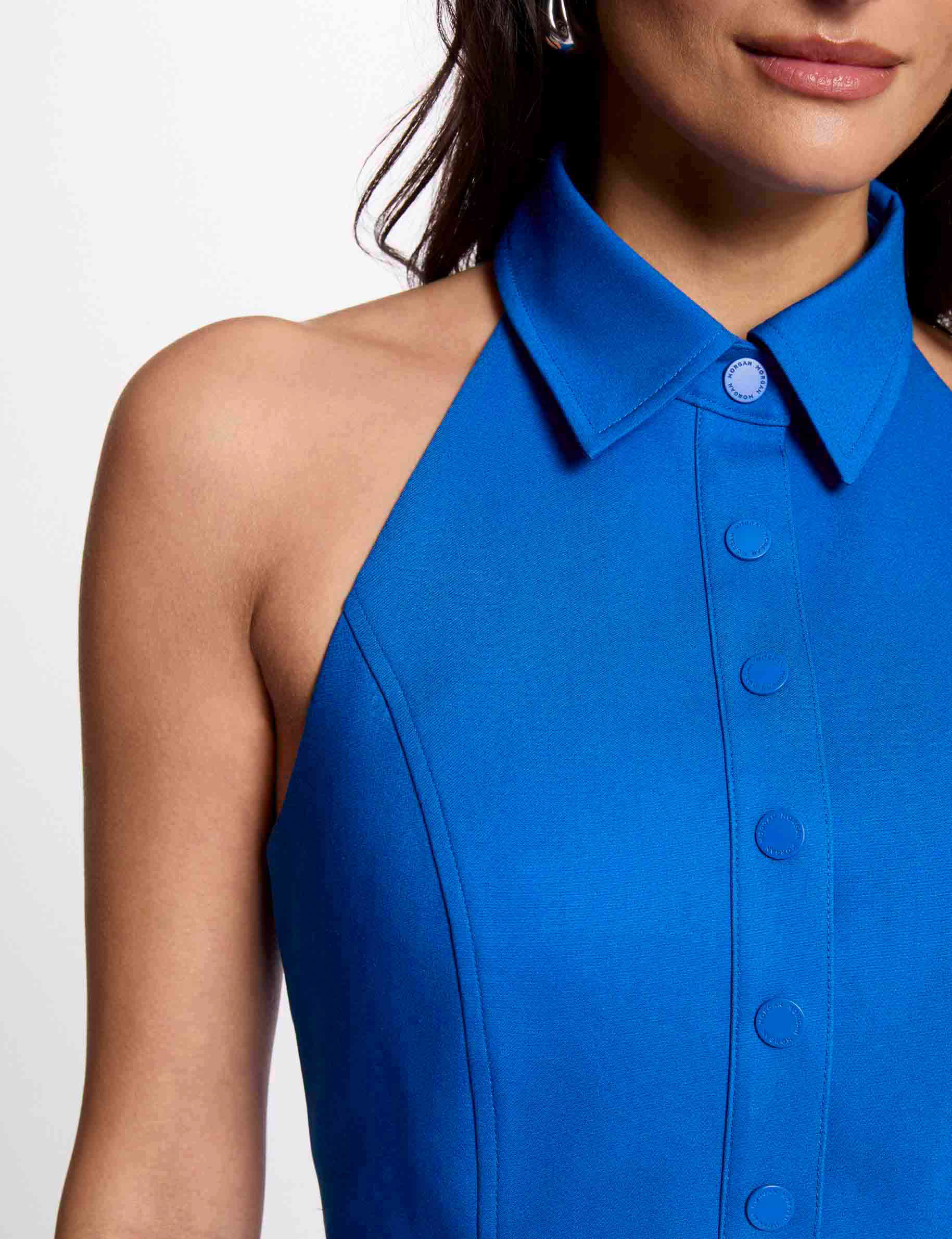 Fitted mini dress with pleats electric blue women | Morgan