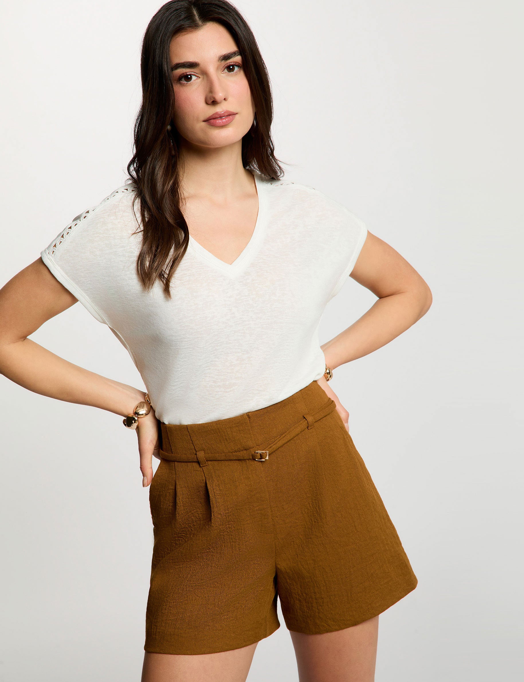 High-waisted shorts camel women | Morgan
