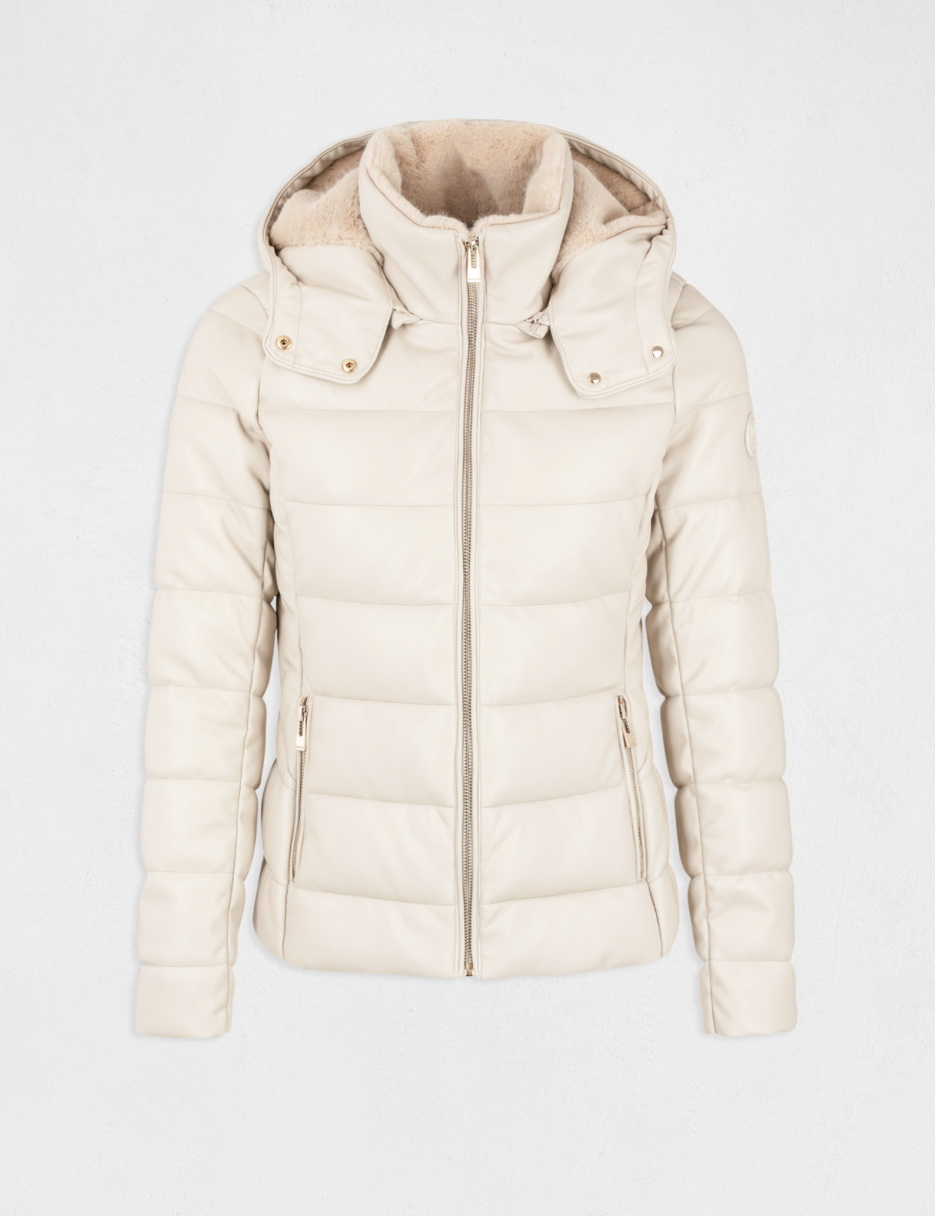 Straight padded jacket with hood ivory women | Morgan