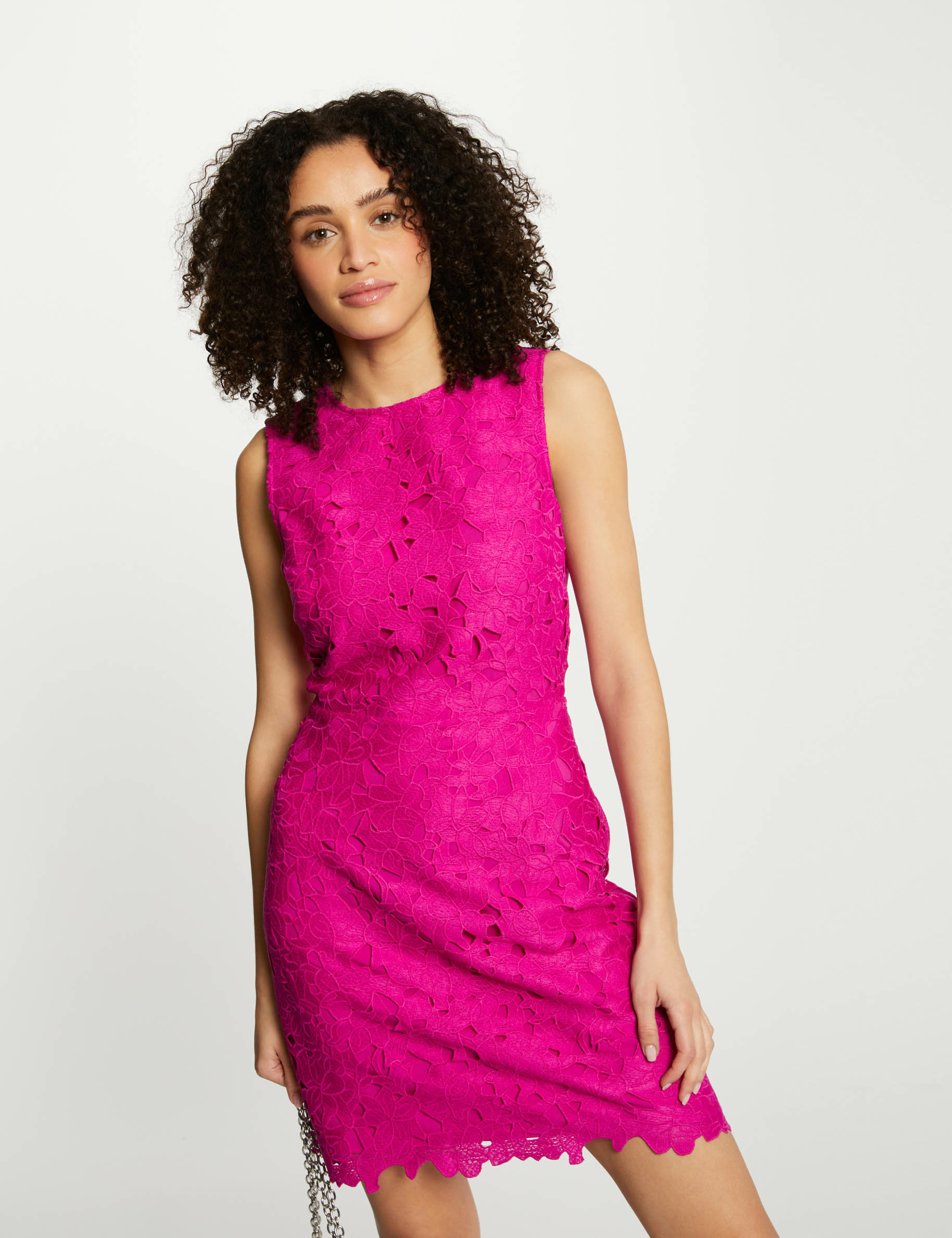 Fitted mini lace dress dark pink ladies' | Morgan