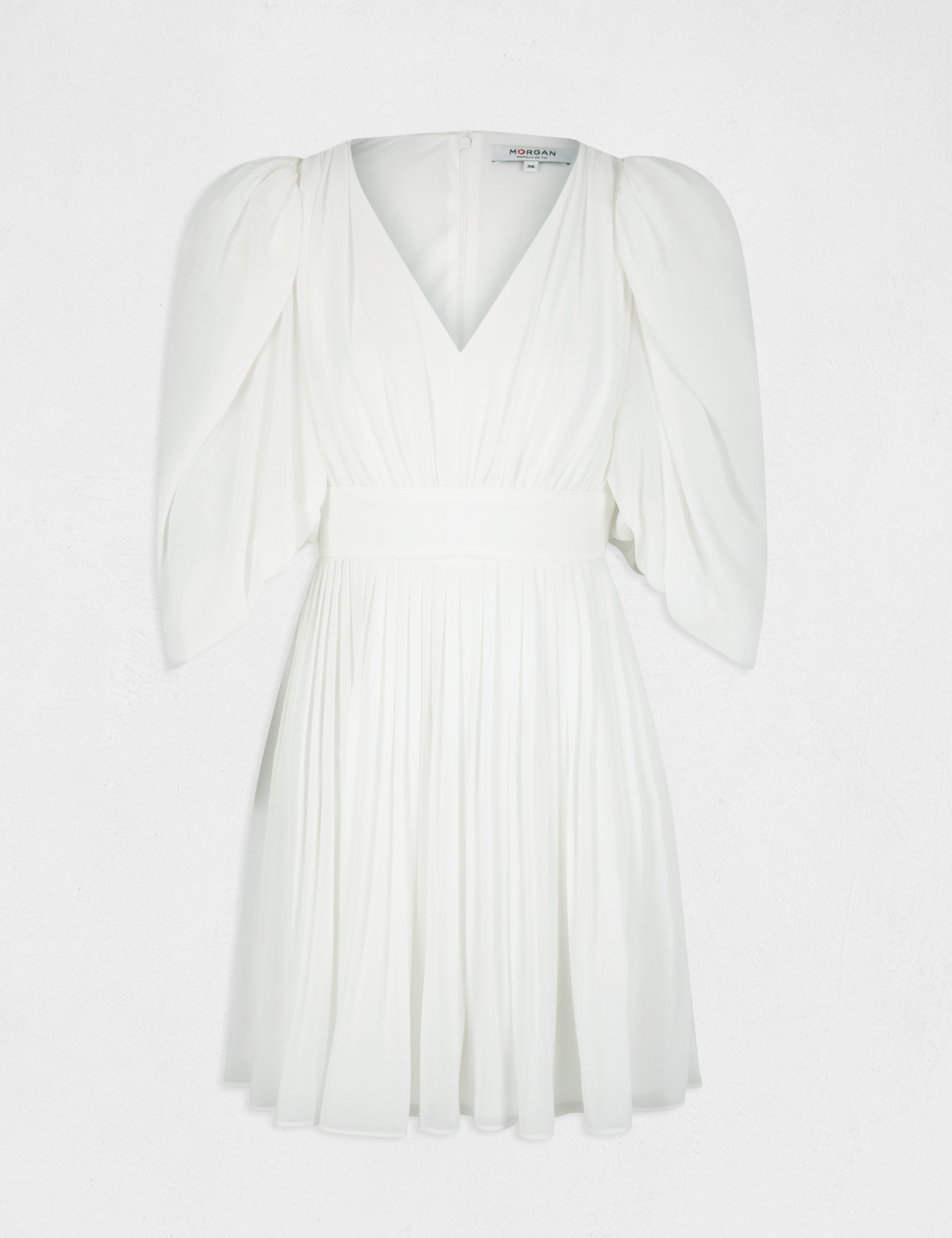 A Line Dress With Puff Sleeves Ecru Ladies Morgan