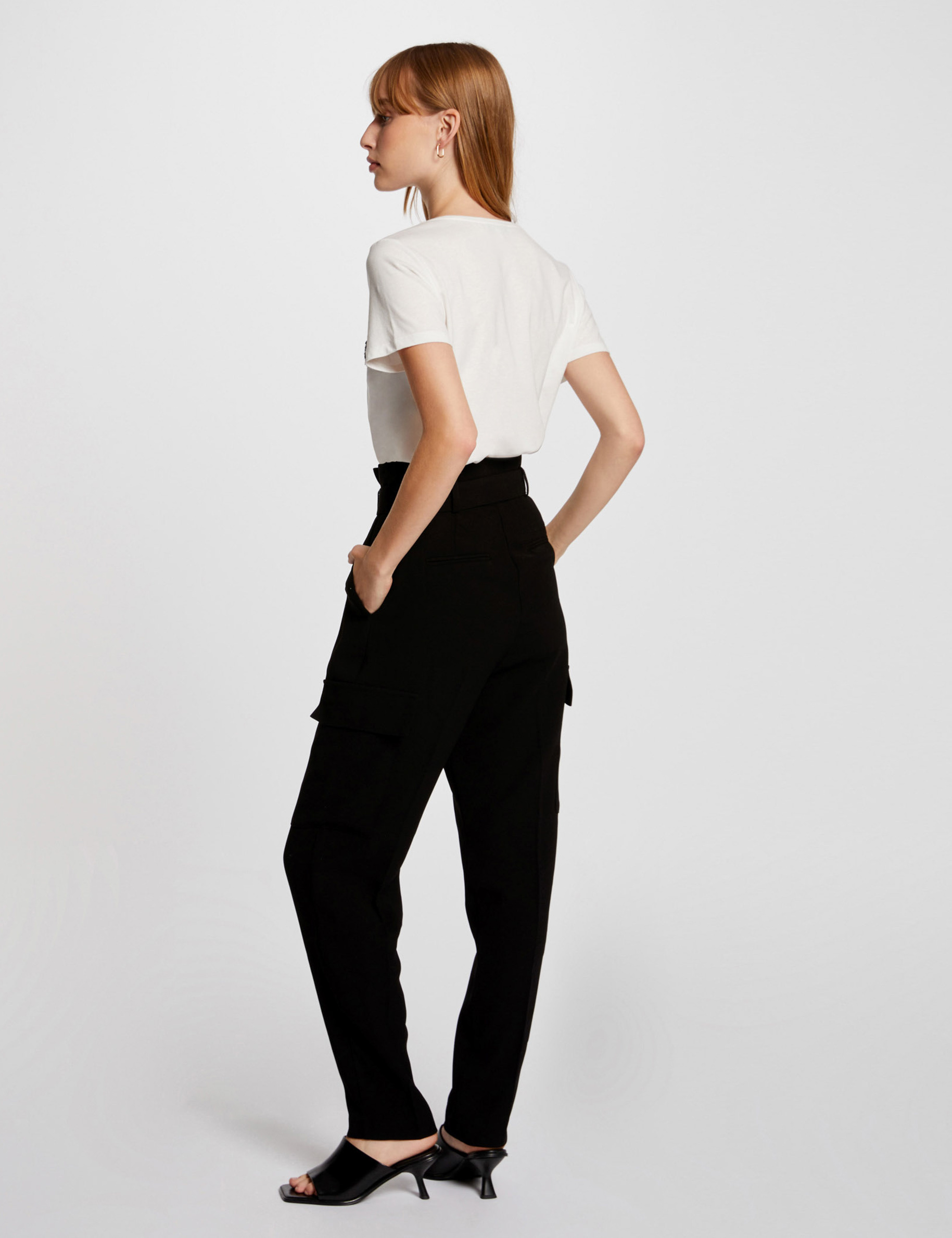 Belted peg trousers black women Morgan