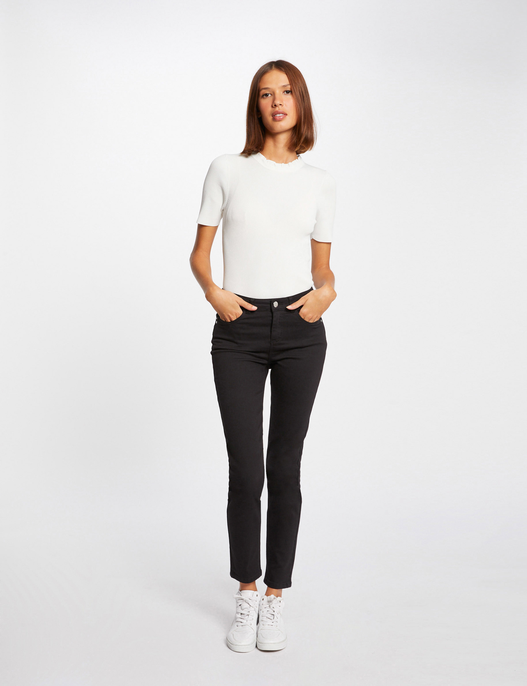 Slim standard-waisted trousers black ladies' | Morgan
