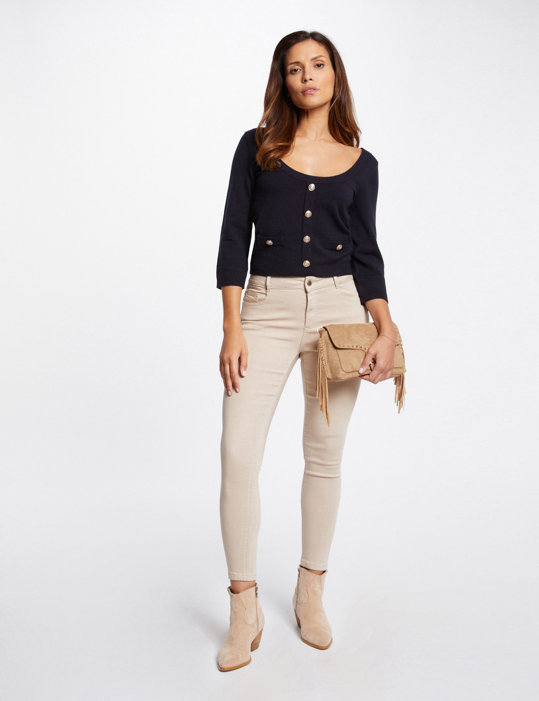 Jumper round neck with buttons navy ladies' | Morgan