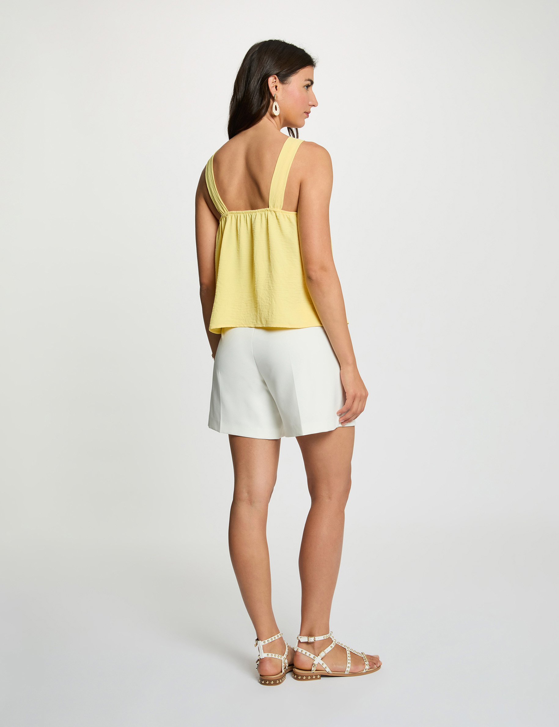 Pleated high neck top yellow women | Morgan