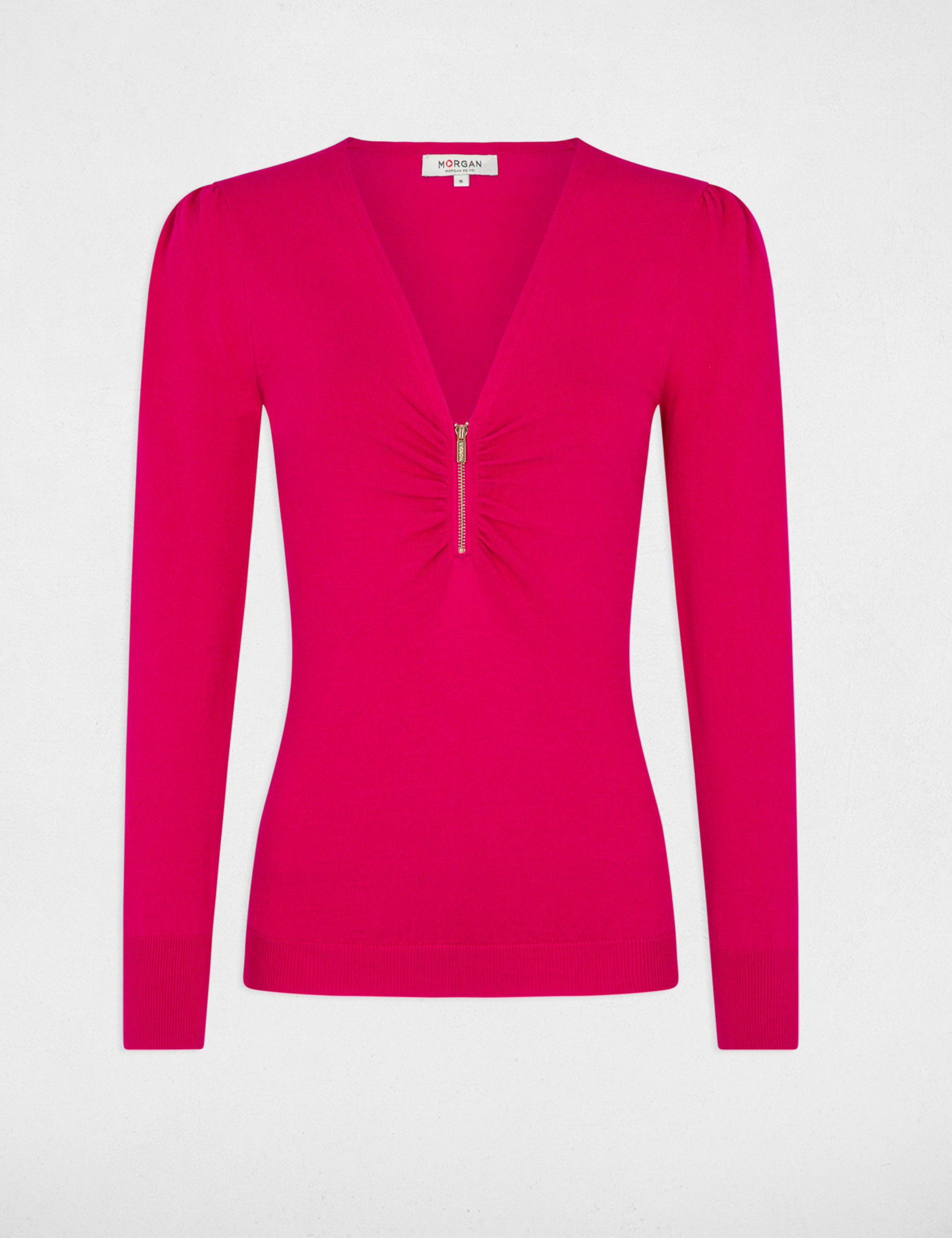 Jumper V Neck Zipped Detail Medium Pink Women Morgan